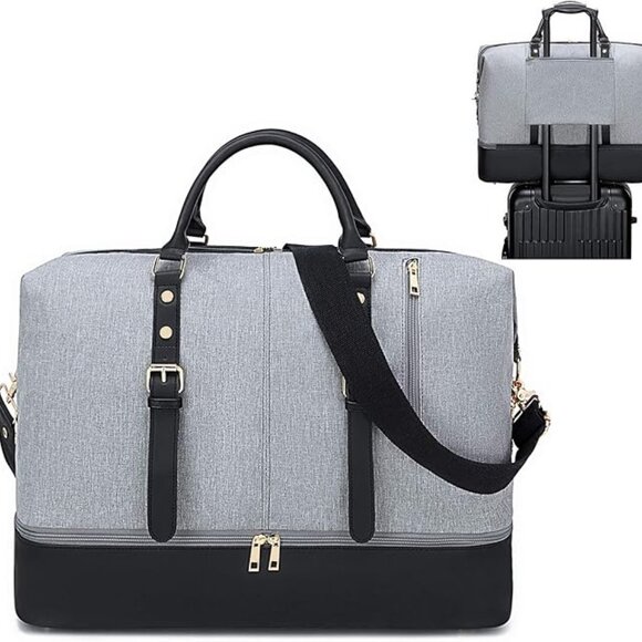 bossbandit | Bags | Oversize Canvas Leather Duffel Overnight Bag ...